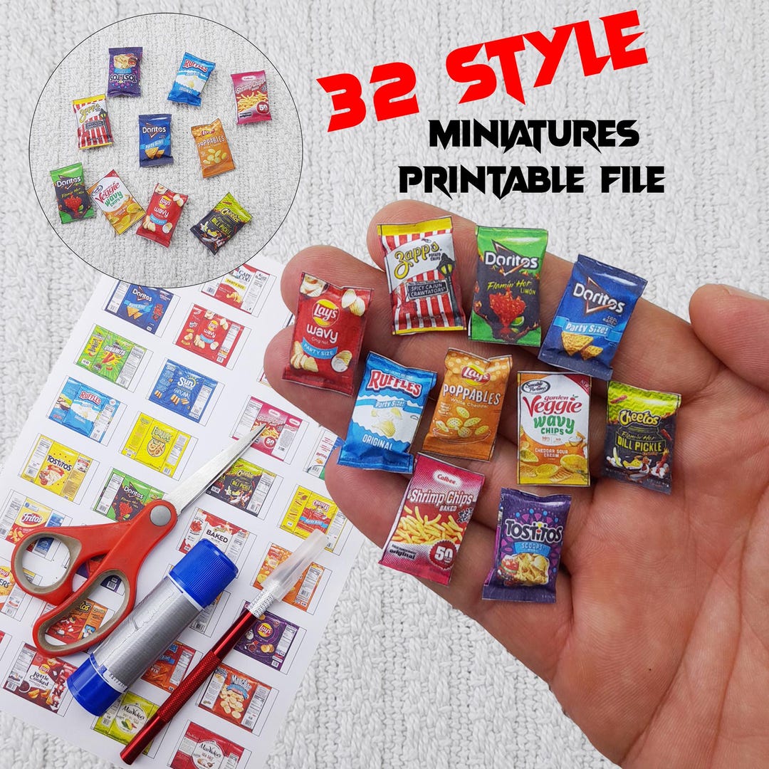 32 Style DIY Miniature Chips Bags Digital Template – Printable Snack ...