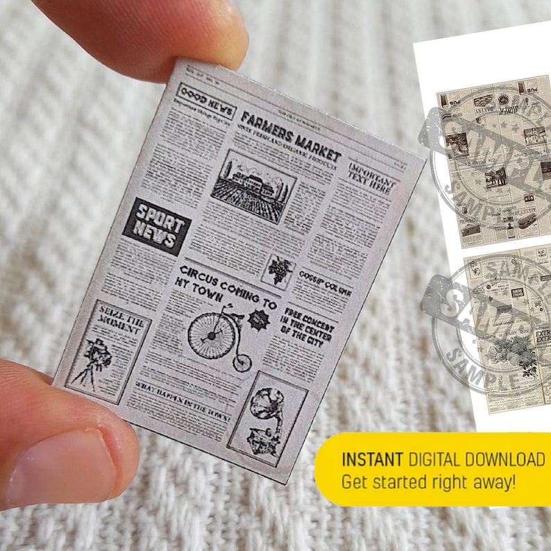 Miniature Newspaper Template Printable Miniatures for Dollhouse Digital ...