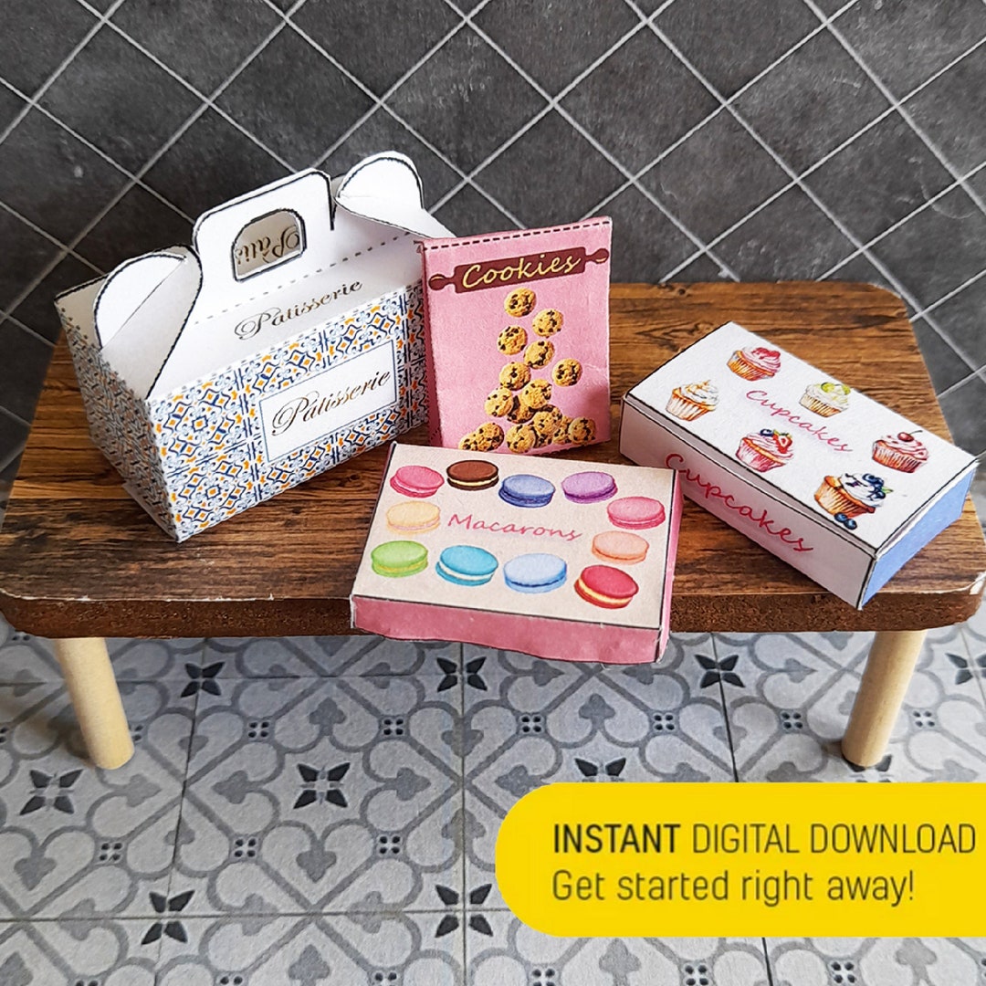 Miniature Bakery Box Template 4 Style Patisserie Food Box Cupcake ...