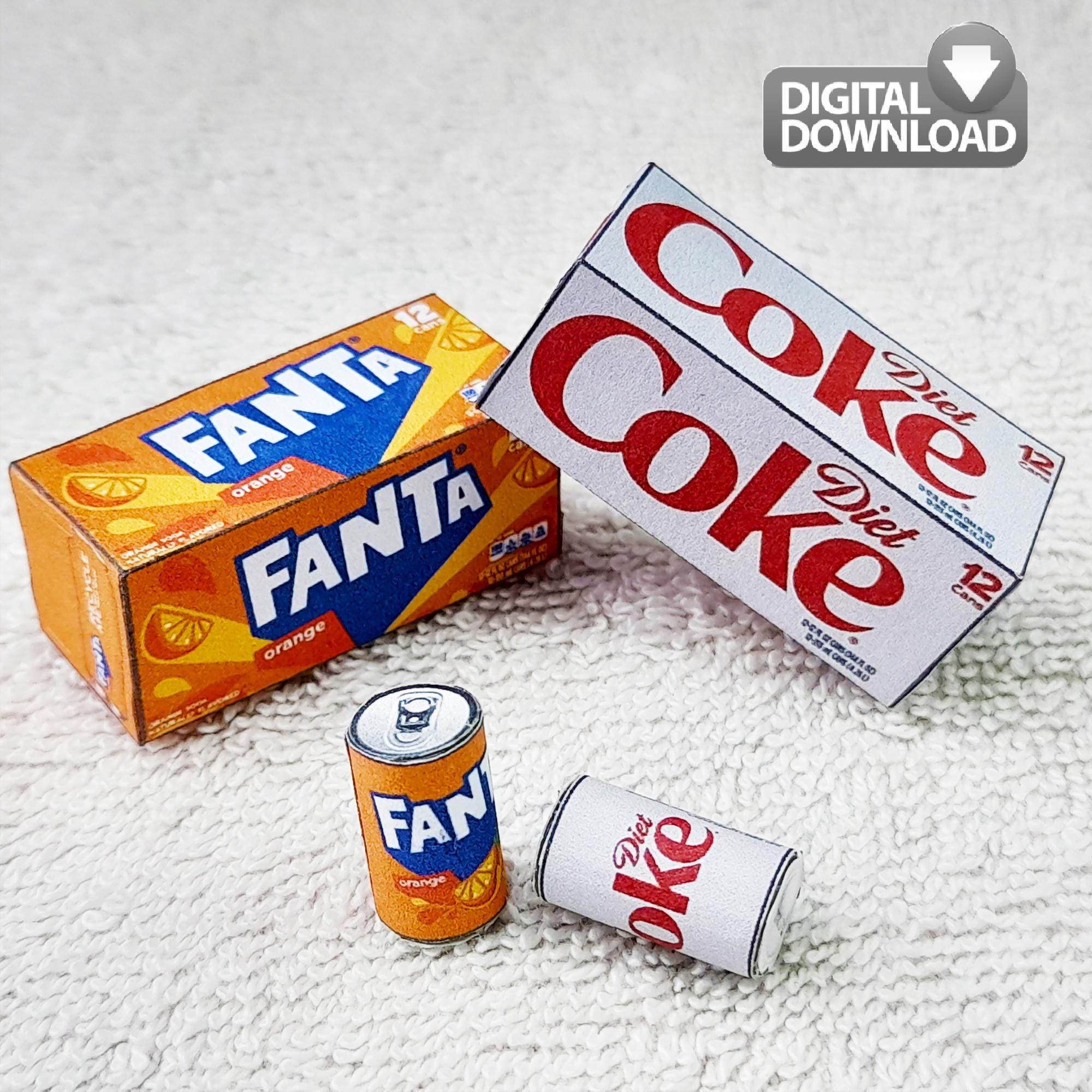 Miniature Fanta & Diet Coke Cans Template | Digital Download Drink Box ...