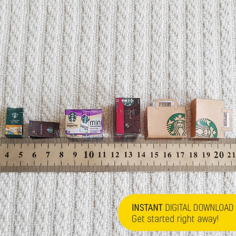 10 Style Miniature Starbucks Coffee & Bag Templates 1/12 Scale ...