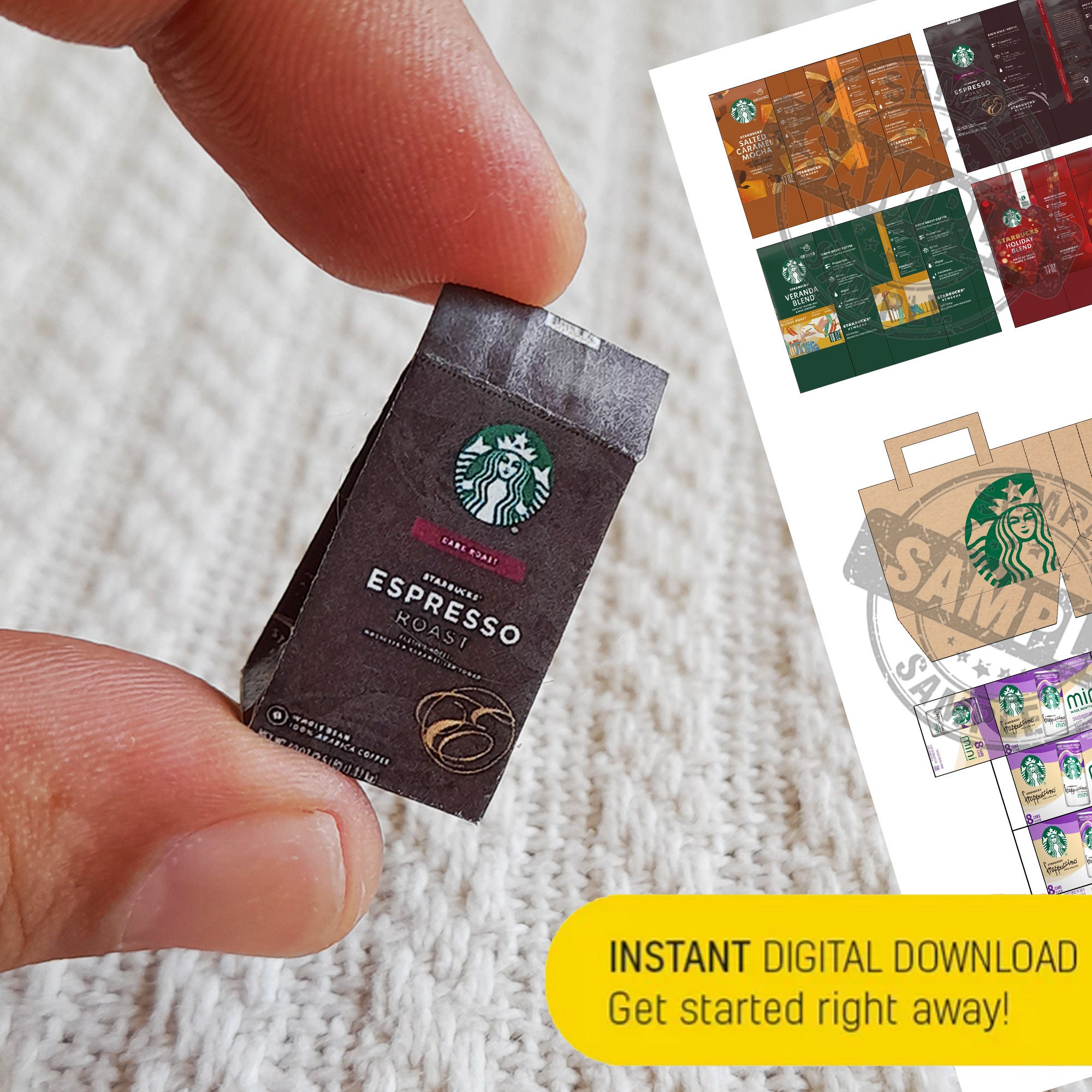 1:6 Scale Miniature Starbucks Coffee and Bag Set Printable - Etsy