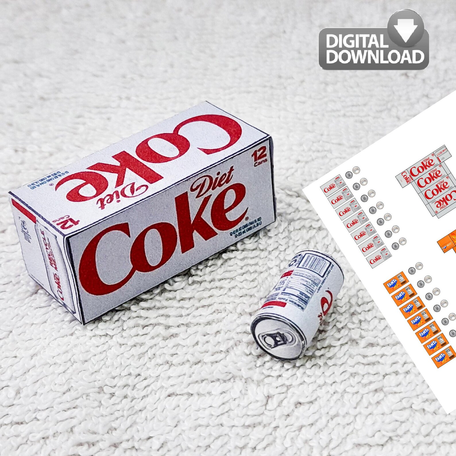 Miniature Fanta & Diet Coke Cans Template | Digital Download Drink Box ...