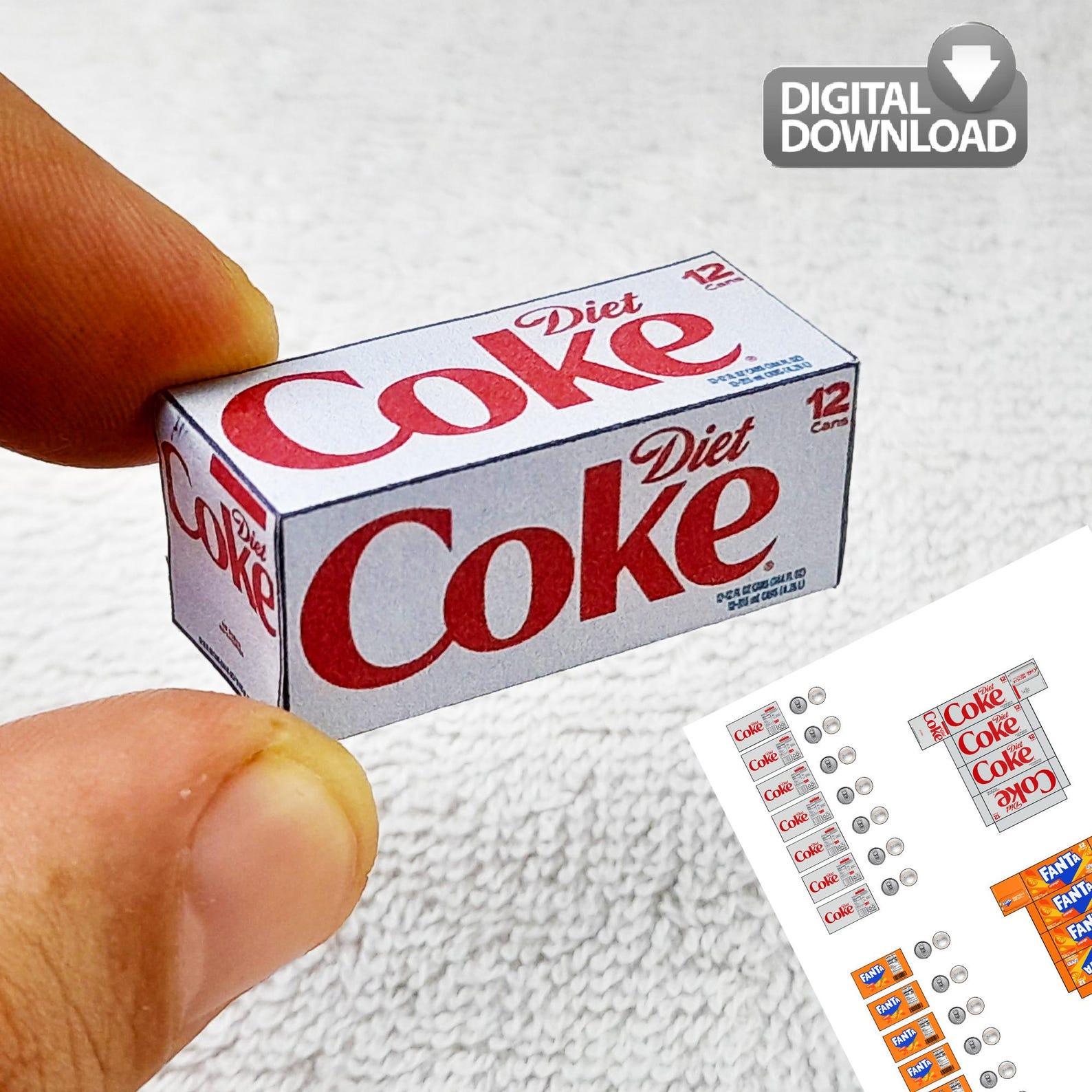 Miniature Fanta & Diet Coke Cans Template | Digital Download Drink Box ...