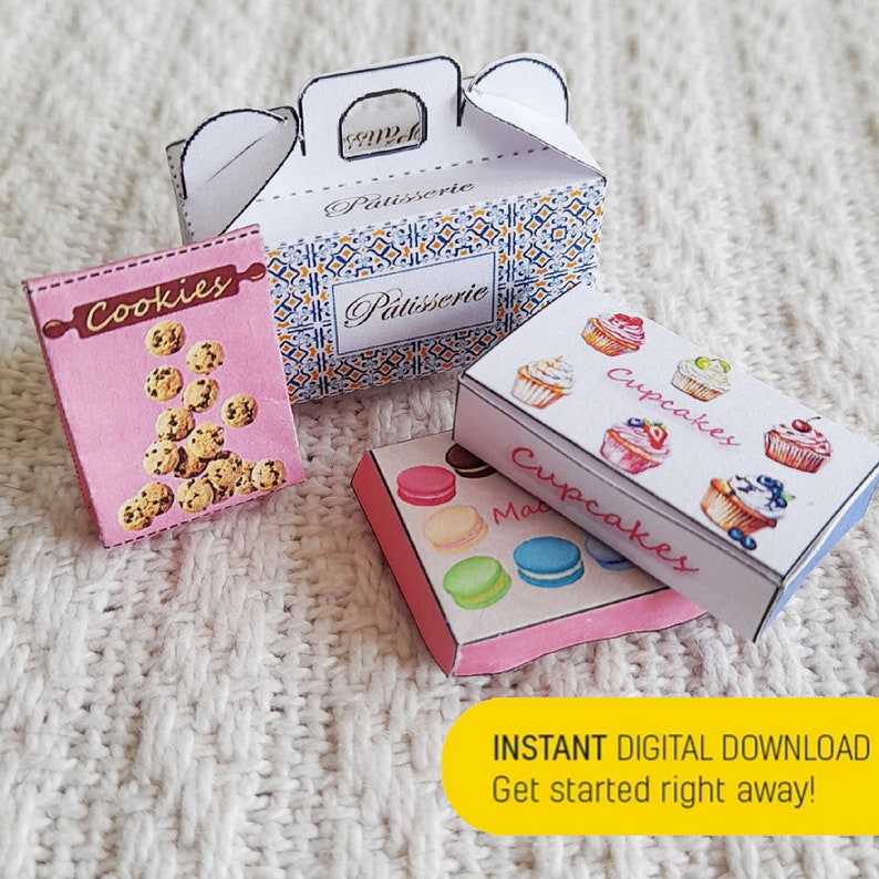 Miniature Bakery Box Template 4 Style Patisserie Food Box Cupcake ...