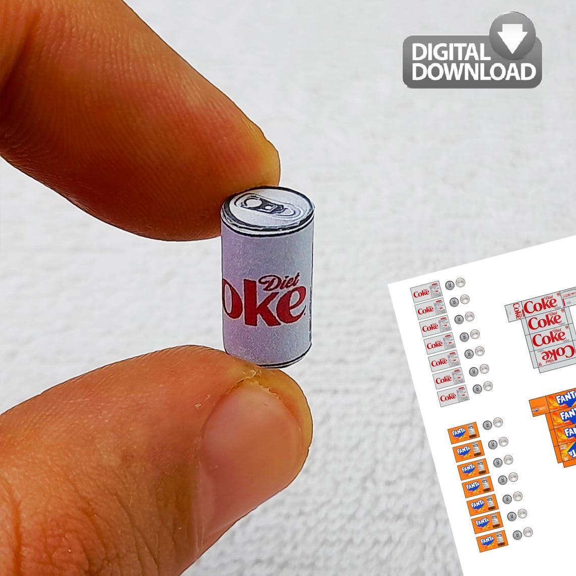 Miniature Fanta & Diet Coke Cans Template | Digital Download Drink Box ...