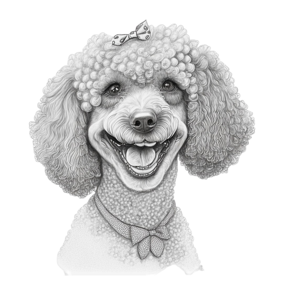 Fun Detailed Pencil Drawing of a Poodle Dog Potrait for Digital Print ...