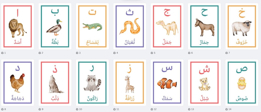 Arabic Animal Alphabet Flashcards - Printable PDF - Huruf Hijaiyyah ...