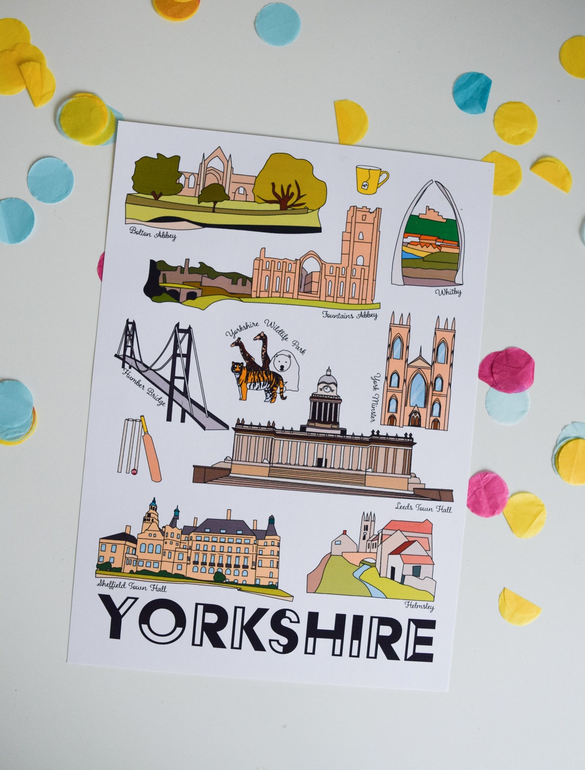 Yorkshire Illustration Print | A3 A4 & A5 | Featuring Fountains Abbey ...