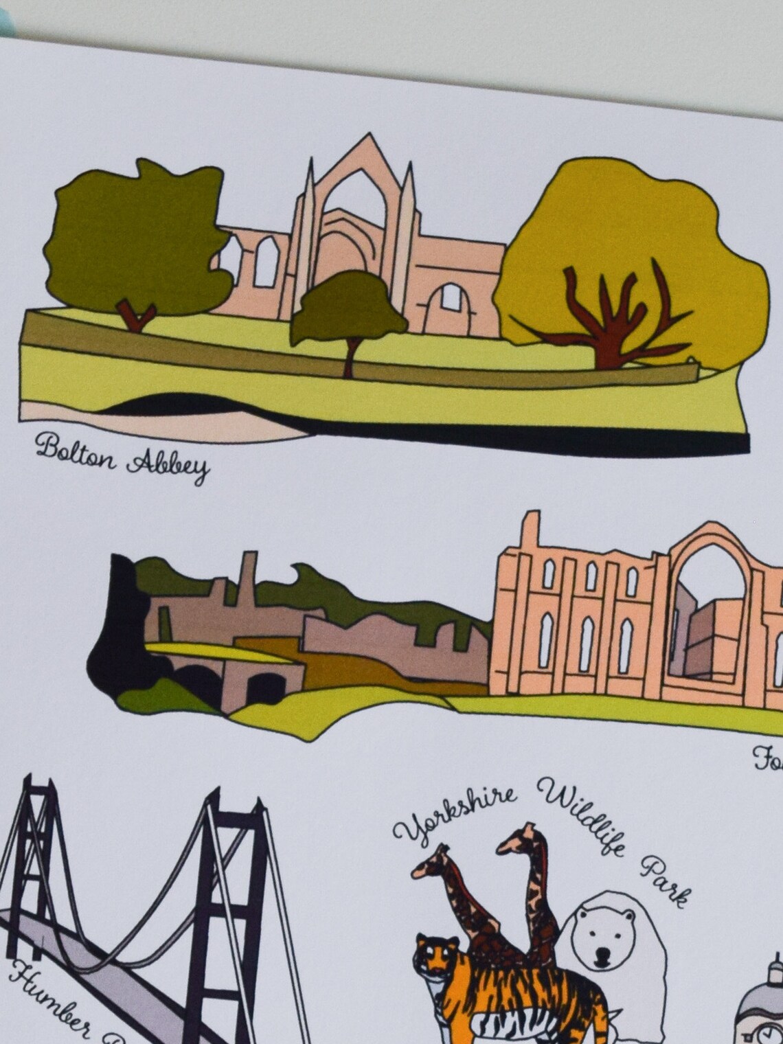 Yorkshire Illustration Print | A3 A4 & A5 | Featuring Fountains Abbey ...