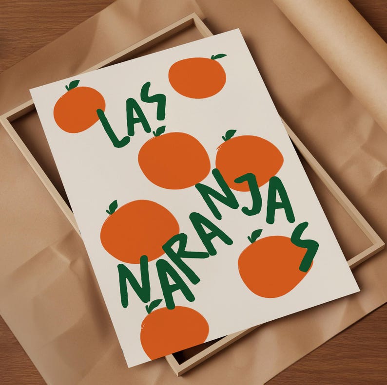 Las Naranjas Poster, Retro Oranges Wall Art Print, Trendy Kitchen Decor ...