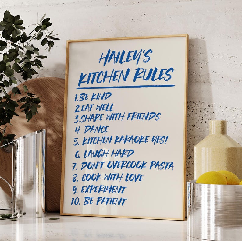 Personalized Kitchen Rules Print, Your Name Custom Kitchen Poster ...