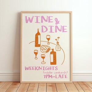 Wine & Dine Club Retro Food Print, Vintage Wine Print, Mid Century ...