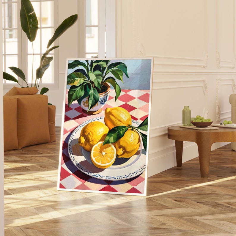 Lemons Wall Art Print, Citrus Fruit Poster, Colorful Kitchen or Dining ...