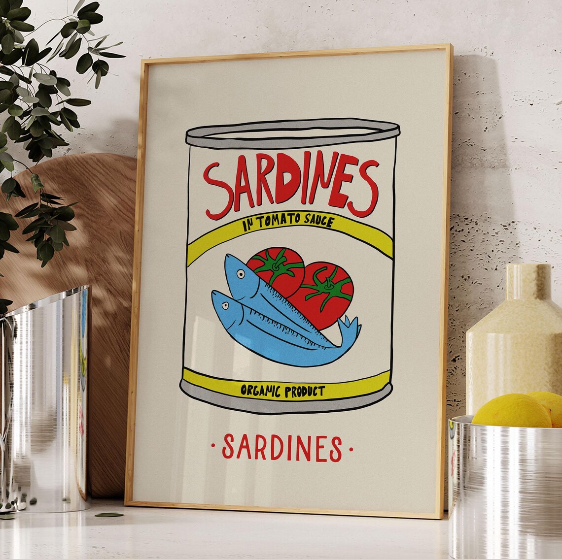 Tinned Sardines Poster, Vintage Hand Drawn Fish Food Art, Retro ...