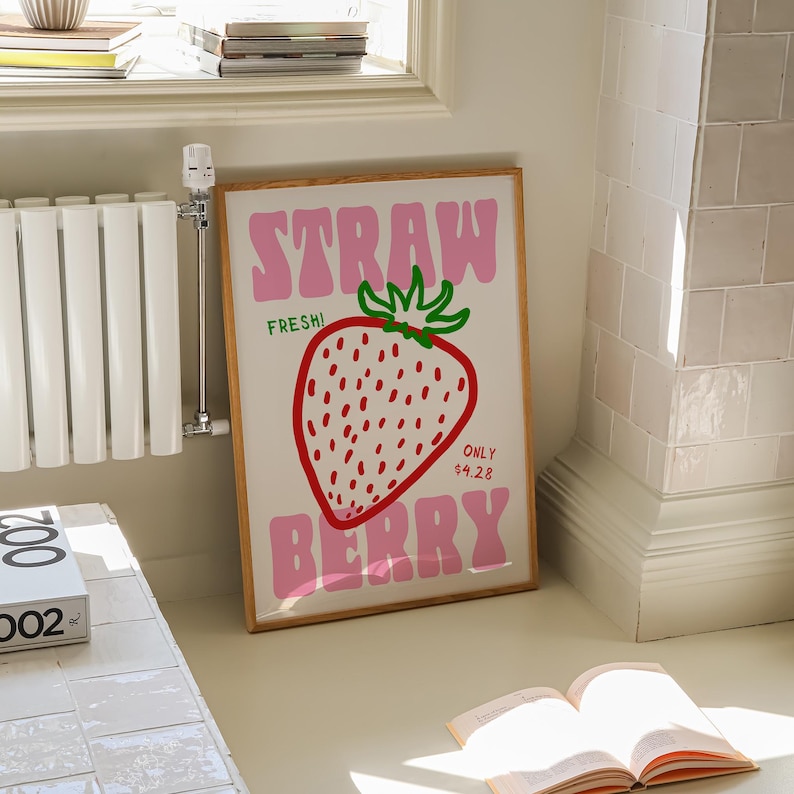 Strawberry Art Print, Retro Fruit Market Poster, Kitchen Wall Art ...