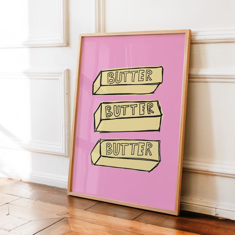 Butter Art Print, Cute Pop Art Food Illustration, Kitchen Decor, Retro ...