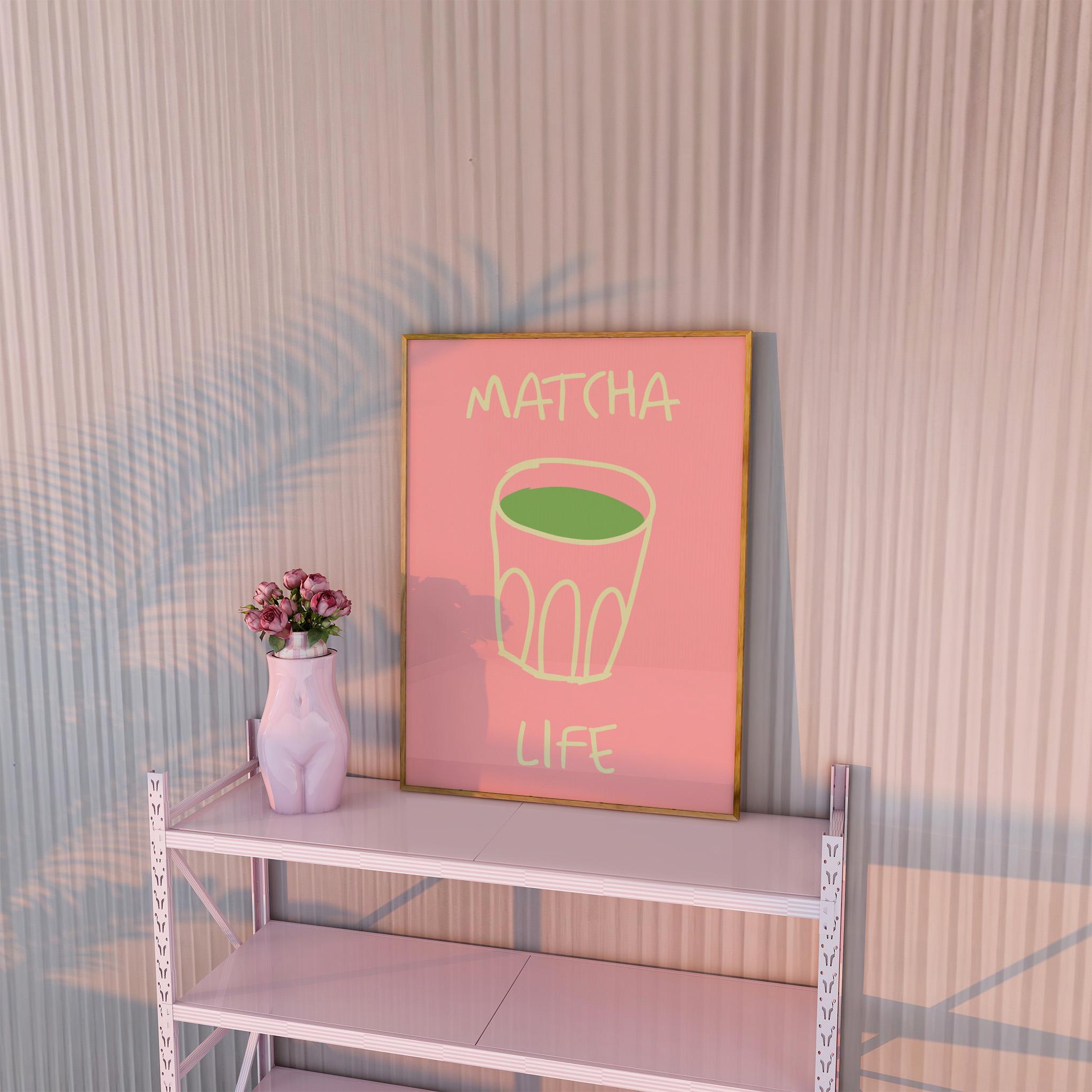 Matcha Life Poster, Aesthetic Kitchen Wall Art, Cute Pink Coffee Art ...