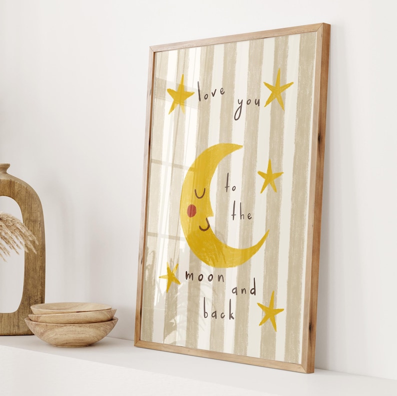 Love You to the Moon Print, Goodnight Nursery Wall Art, Boho Kids Room ...