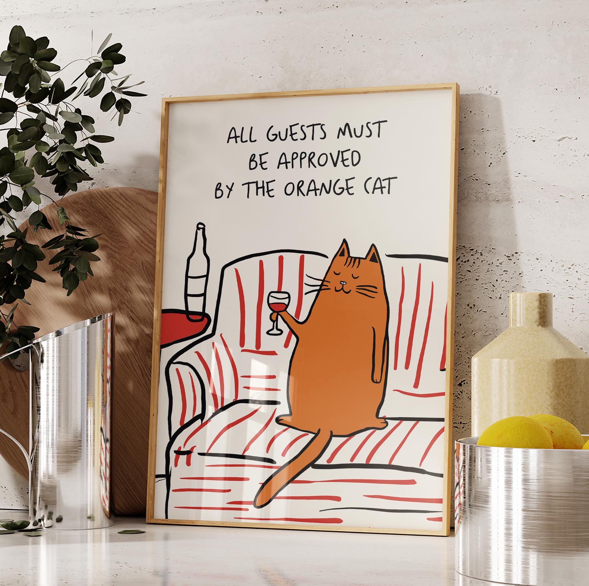 Funny Cat Poster, Bar Cart Decor, Cat Poster, Wine Print, Retro Kitchen ...