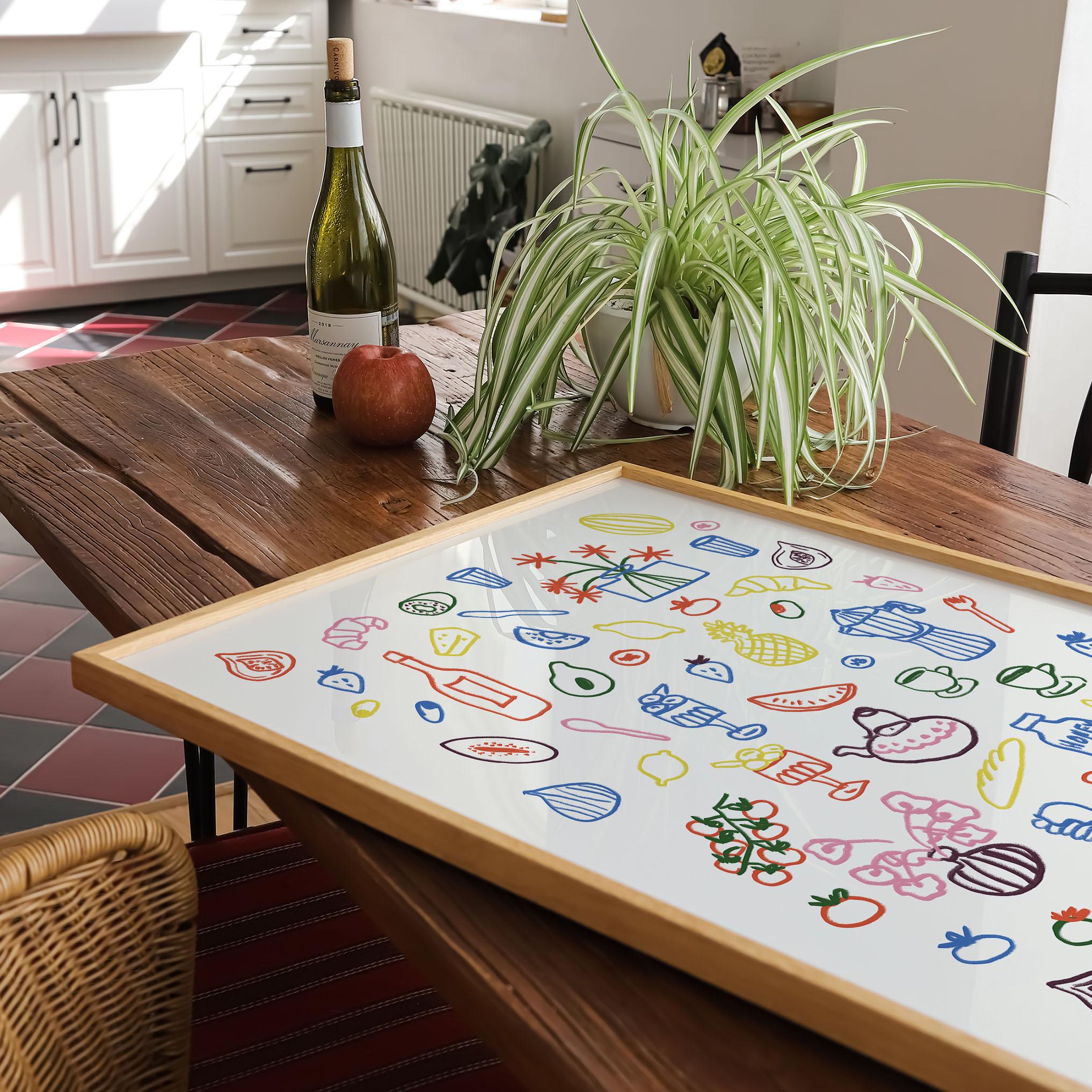 Poster Set of 2, Retro Dinner Table Set Print, Food and Drinks ...