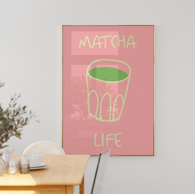 Matcha Life Poster, Aesthetic Kitchen Wall Art, Cute Pink Coffee Art ...