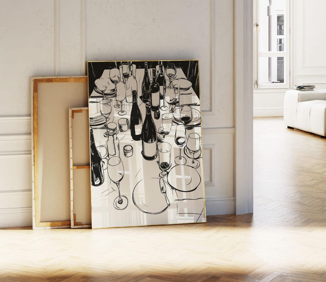 Dinner Party Poster, Retro Wine Art, Kitchen Decor, Modern Dining Room ...
