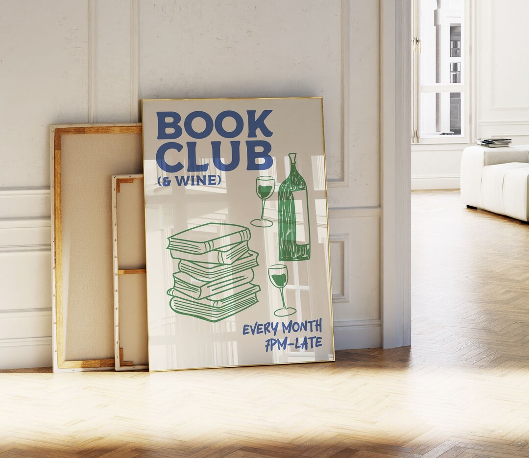 Book Club Poster, Book and Wine Print, Trendy Book Lover Poster, Book ...