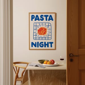 Pasta Night Poster, Retro Italian Food Print, Spaghetti Art, Trendy ...