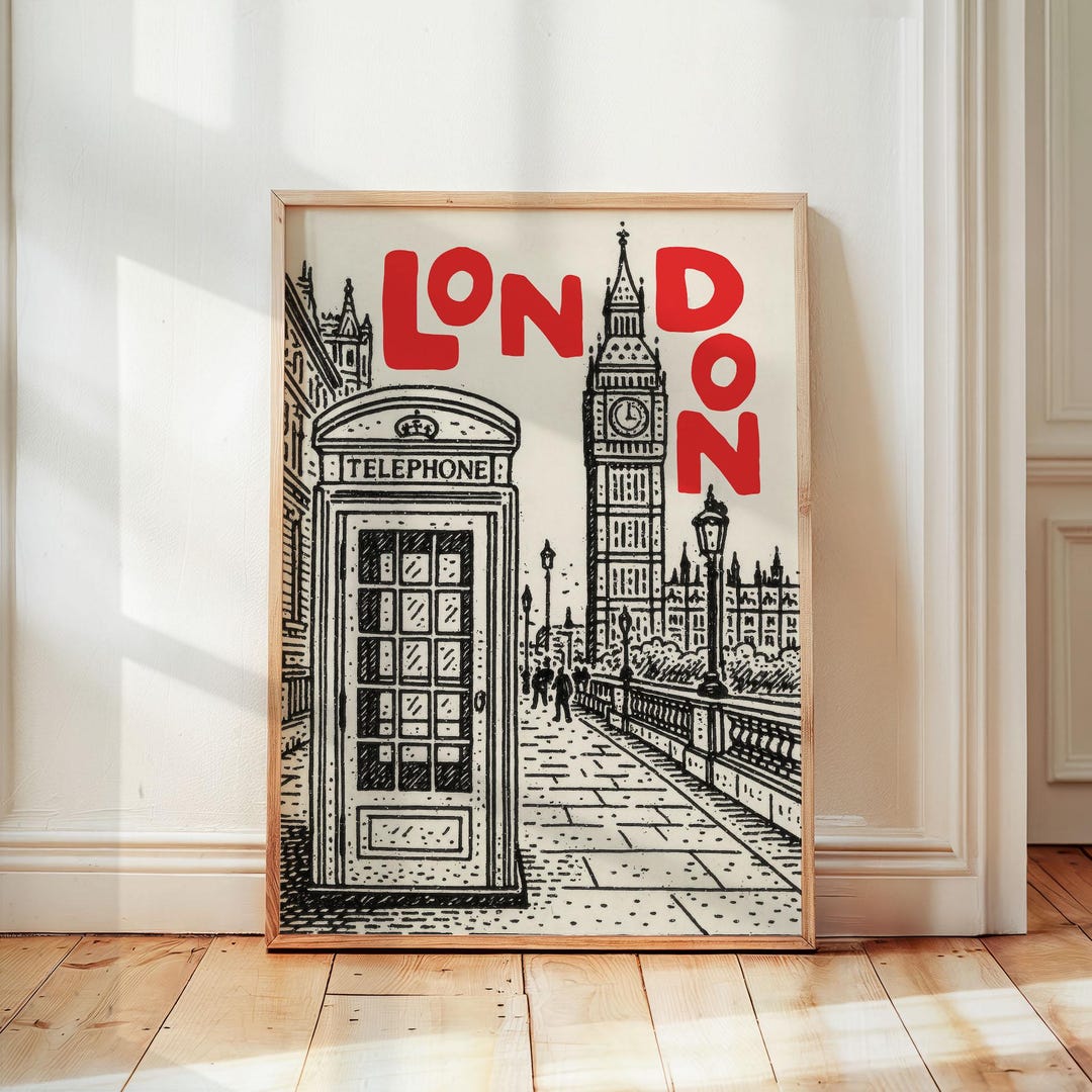 Retro London Art Print, England Travel Poster, European Street Art ...