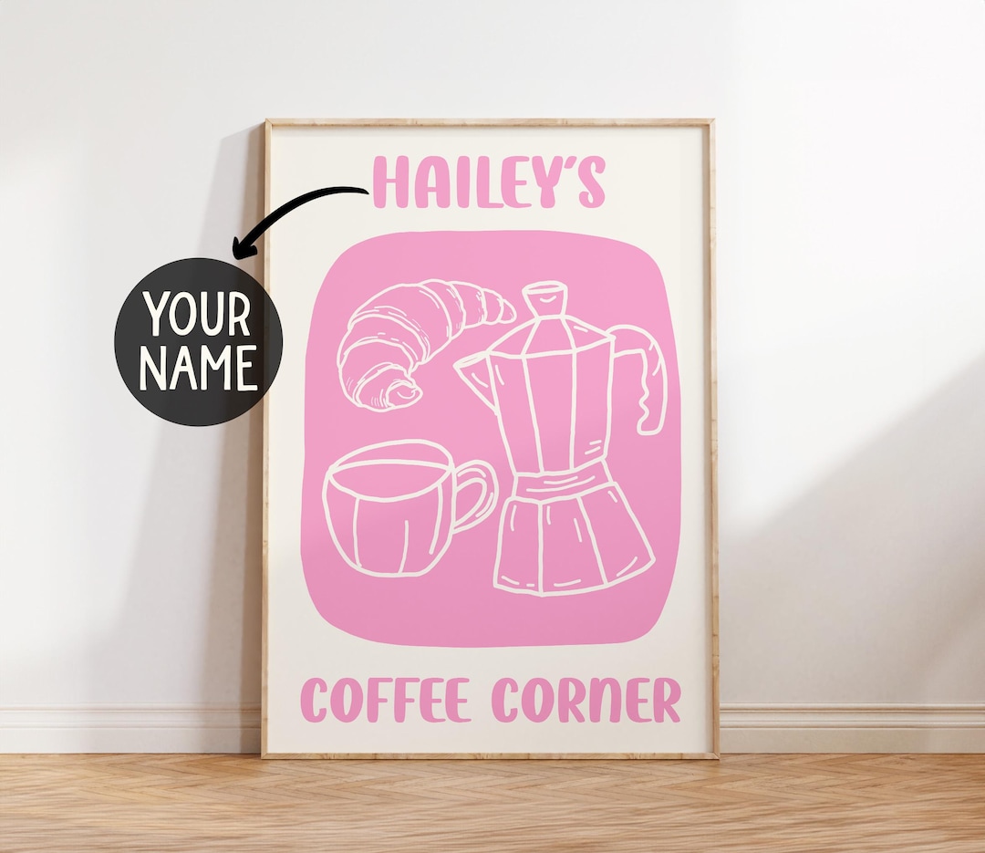 Personalized Coffee Corner Poster, Your Name Custom Kitchen Print ...
