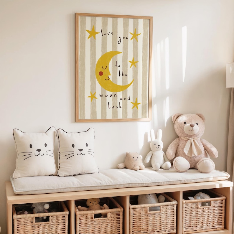 Love You to the Moon Print, Goodnight Nursery Wall Art, Boho Kids Room ...
