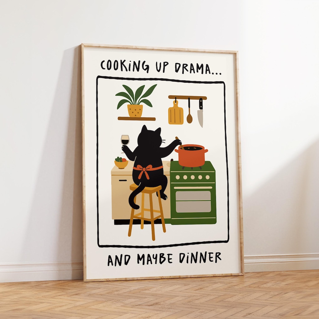 Funny Cat Kitchen Print, Cat Lover Gift, Black Cat Art Print, Cute Cat ...