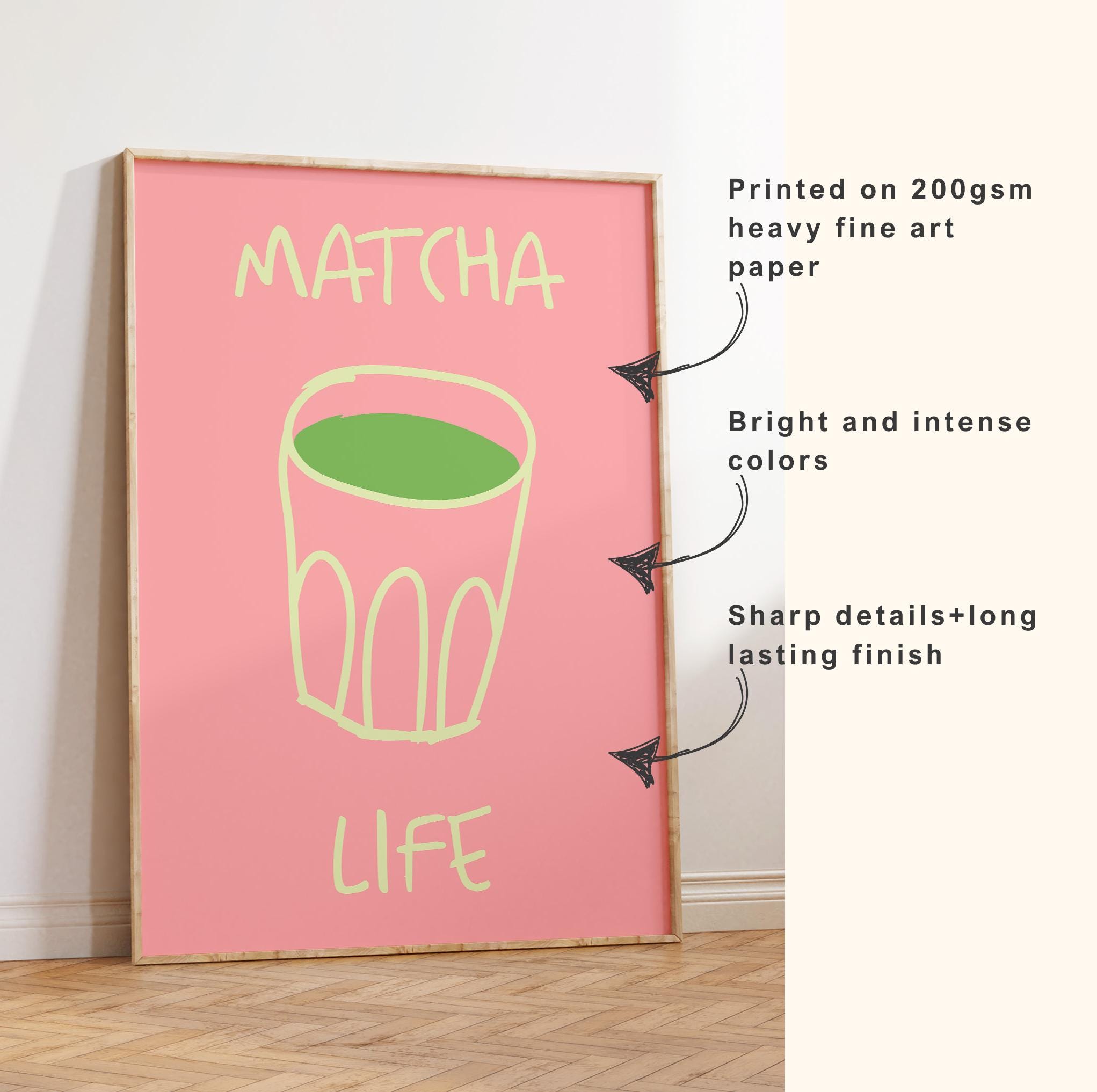 Matcha Life Poster, Aesthetic Kitchen Wall Art, Cute Pink Coffee Art ...