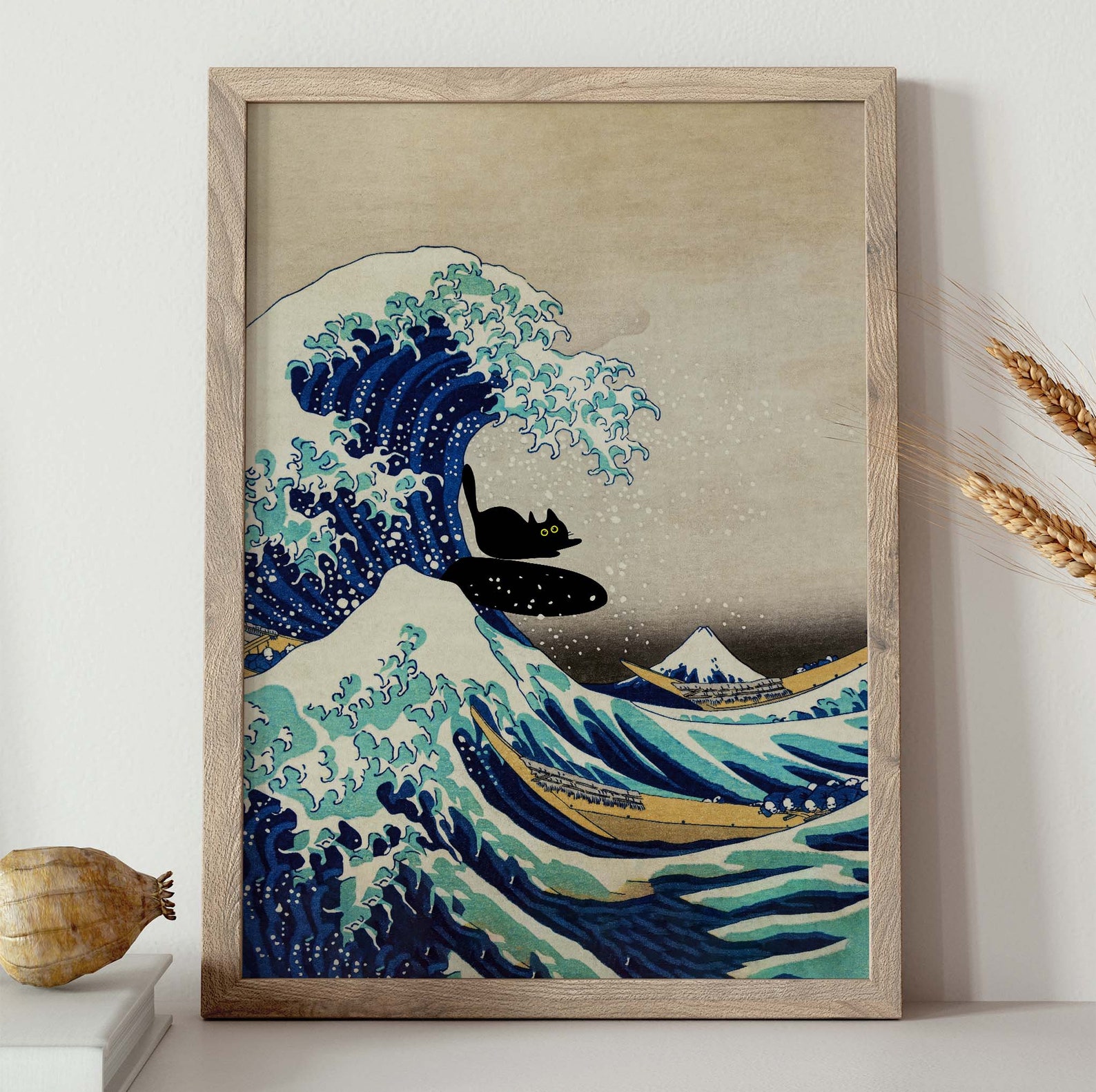 Hokusai Great Wave Black Cat Poster Famous Japanese Painting - Etsy