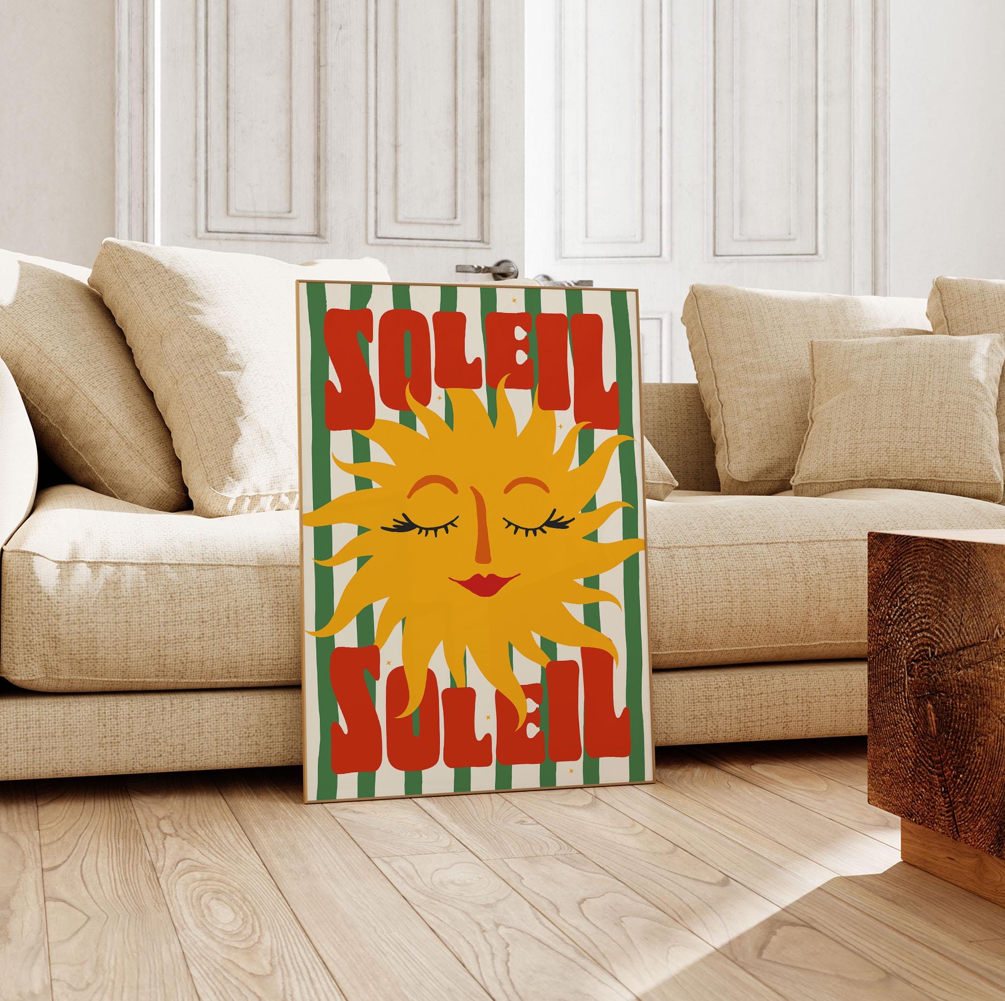 Soleil French Poster, Aesthetic Sun Art Print, Boho Modern Apartment ...