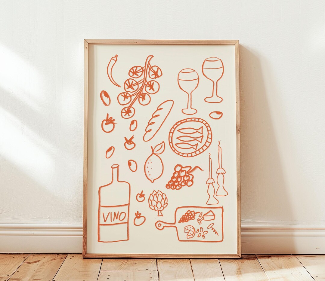Retro Dinner Table Poster, Food and Drinks Illustration, Hand Drawn ...