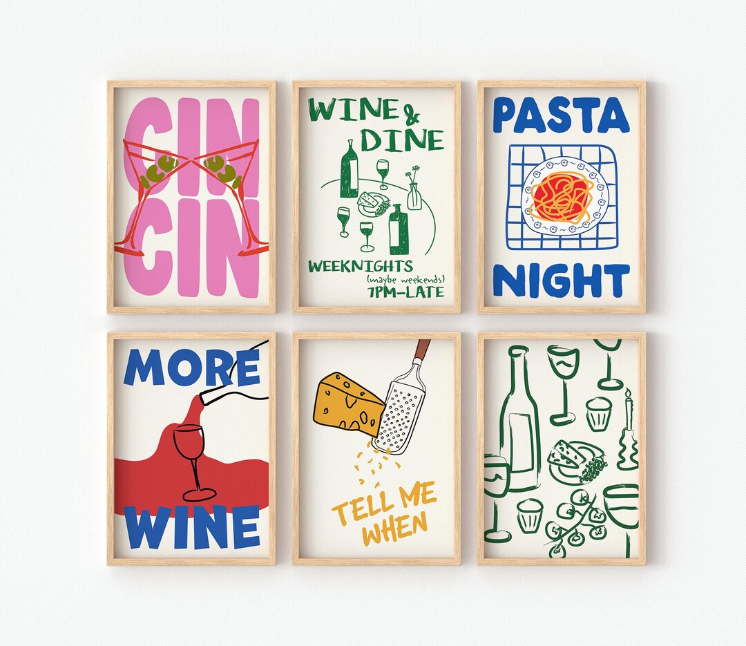 Set of 6 Posters, Retro Kitchen Prints, Apartment Home Decor Ideas ...