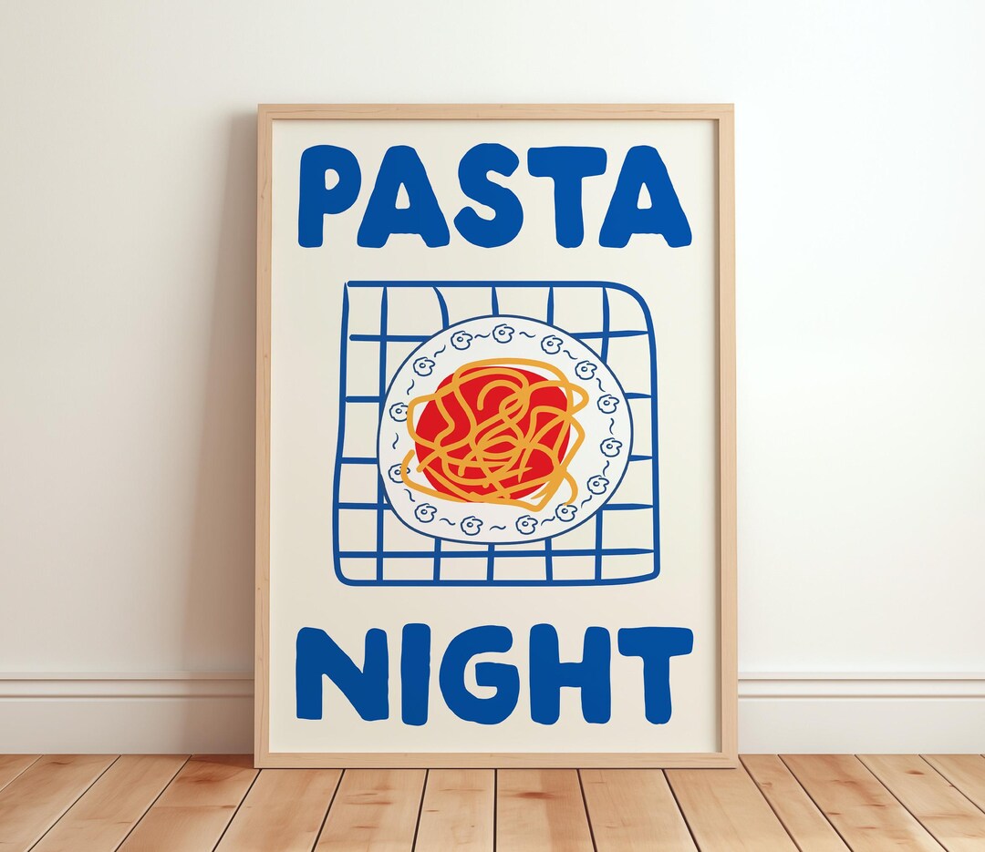 Pasta Night Poster, Retro Italian Food Print, Spaghetti Art, Trendy ...
