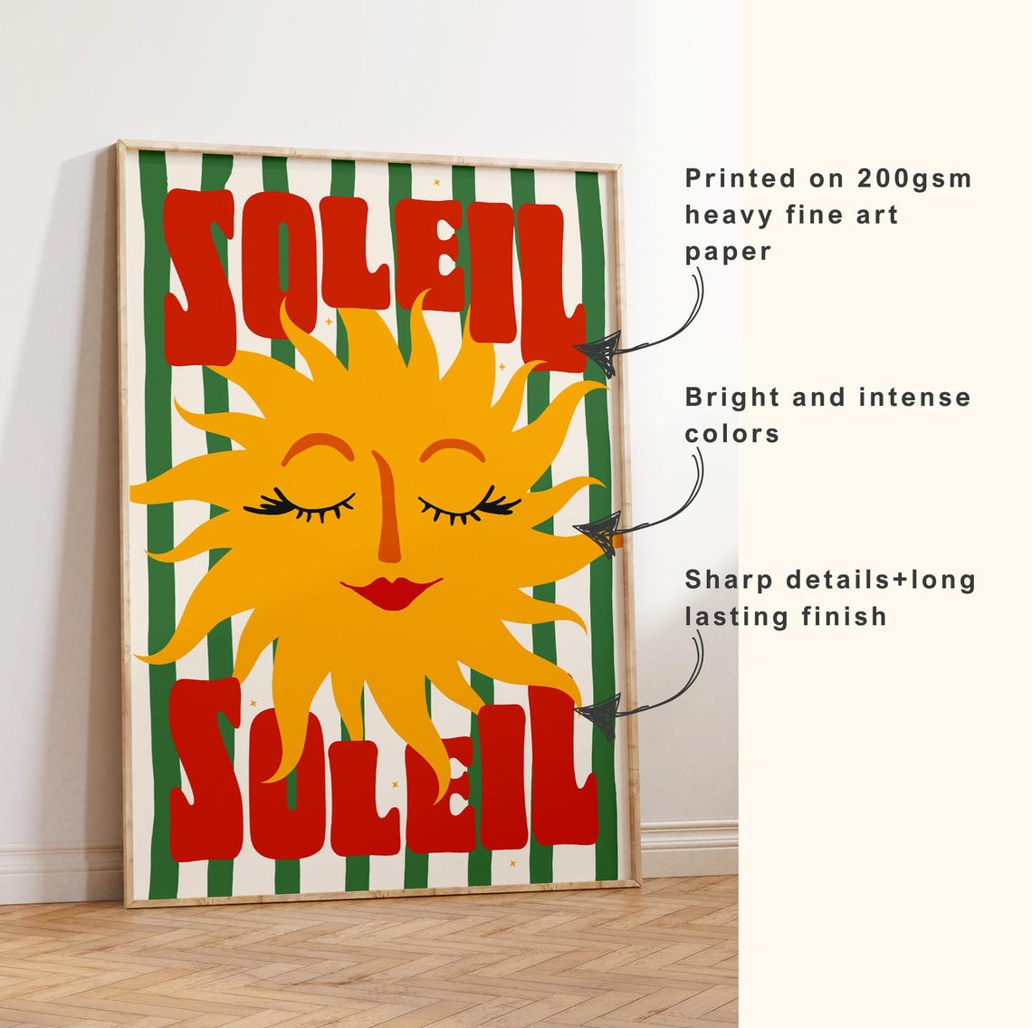Soleil French Poster, Aesthetic Sun Art Print, Boho Modern Apartment ...