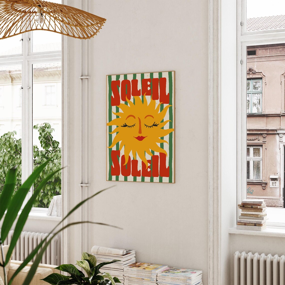 Soleil French Poster, Aesthetic Sun Art Print, Boho Modern Apartment ...