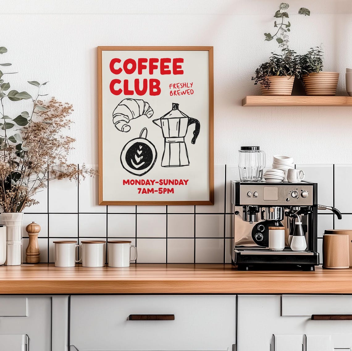 Retro Coffee Club Poster, Modern Kitchen Art, Italian Caffe Print ...