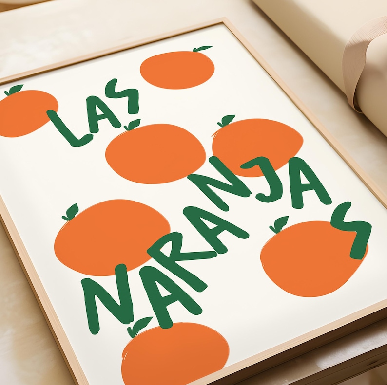Las Naranjas Poster, Retro Oranges Wall Art Print, Trendy Kitchen Decor ...