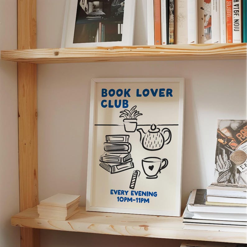 Book Club Poster, Retro Aesthetic Book Lover Wall Art, Trendy Bedroom ...