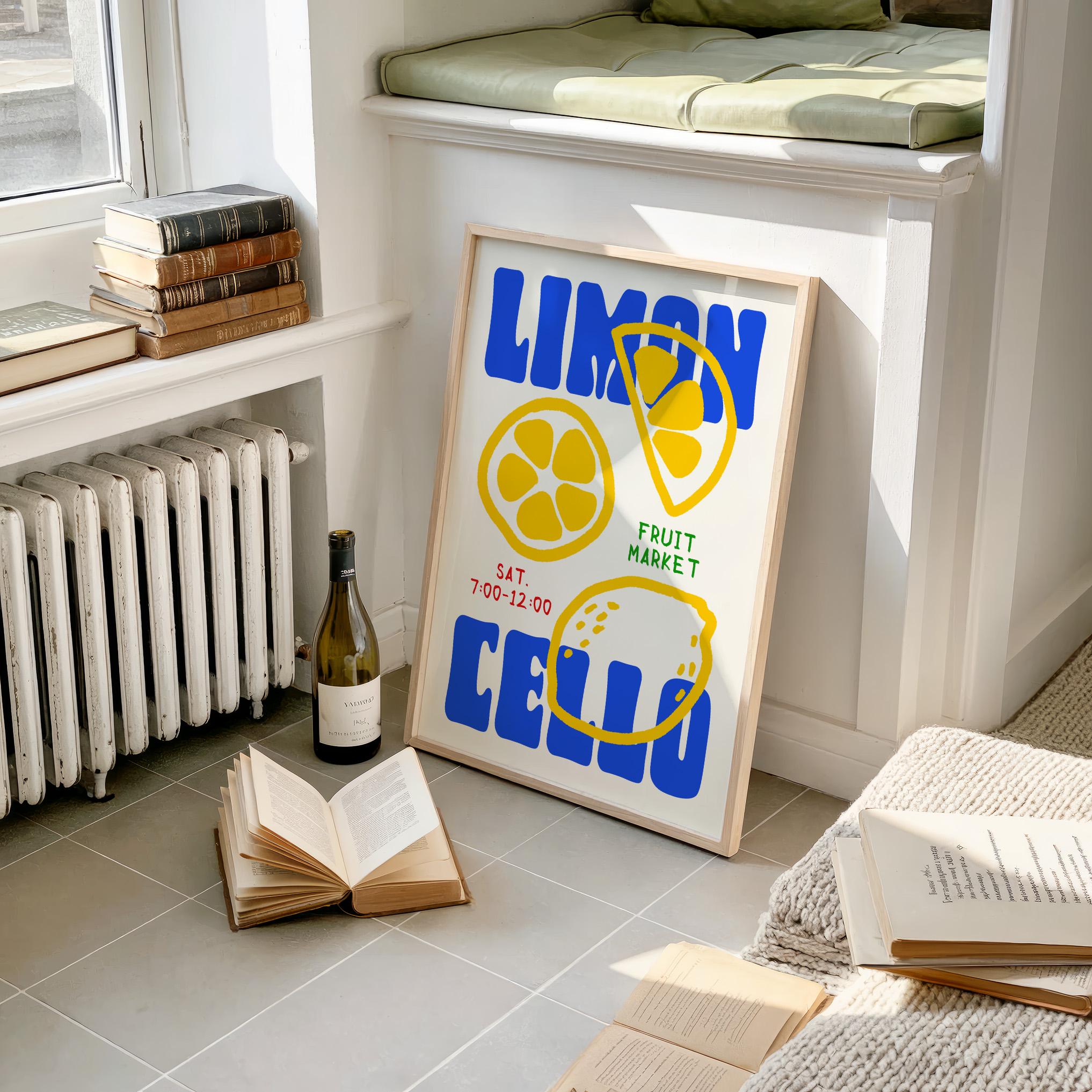 Lemons Art Print, Retro Limoncello Poster, Modern Kitchen Wall Art ...
