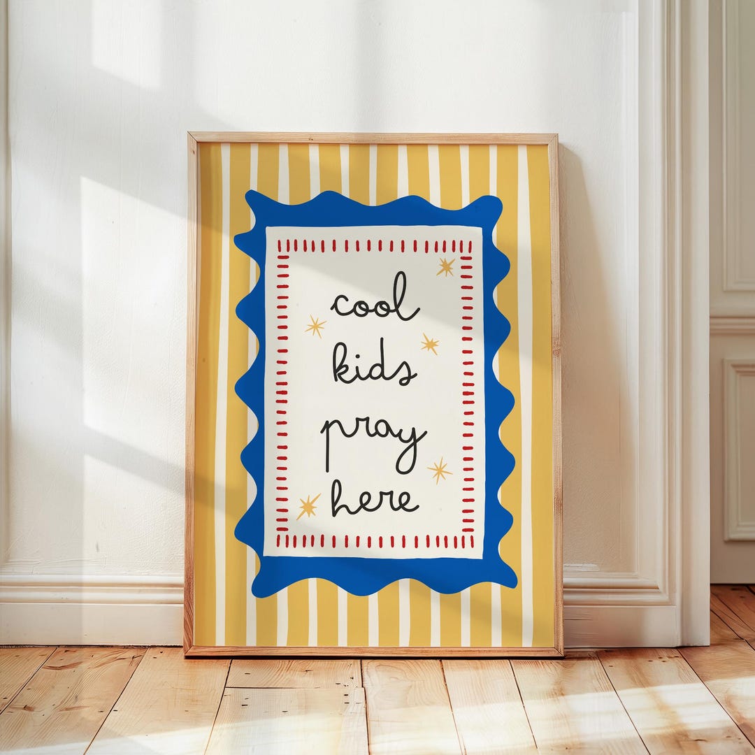 Cool Kids Pray Here Print, Christian Wall Art for Kids Room, Striped ...