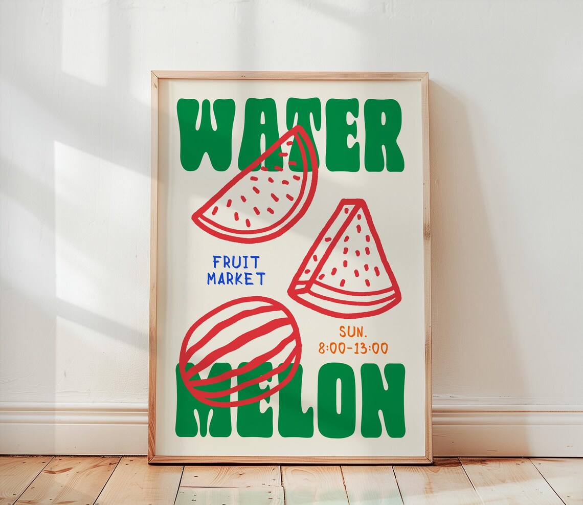 Watermelon Art Print, Retro Watermelon Poster, Modern Kitchen Wall Art ...