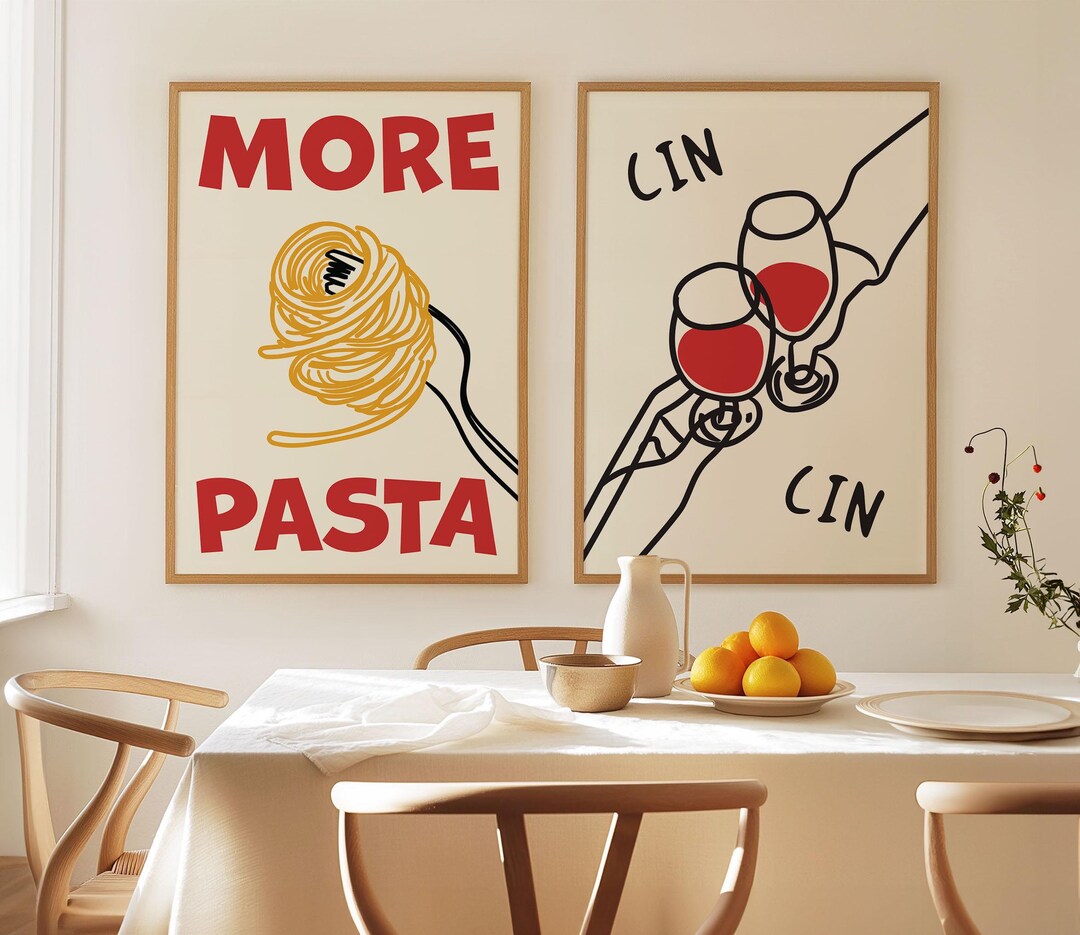 Poster Set of 2, Retro Kitchen Decor Set Print, Food and Drinks ...