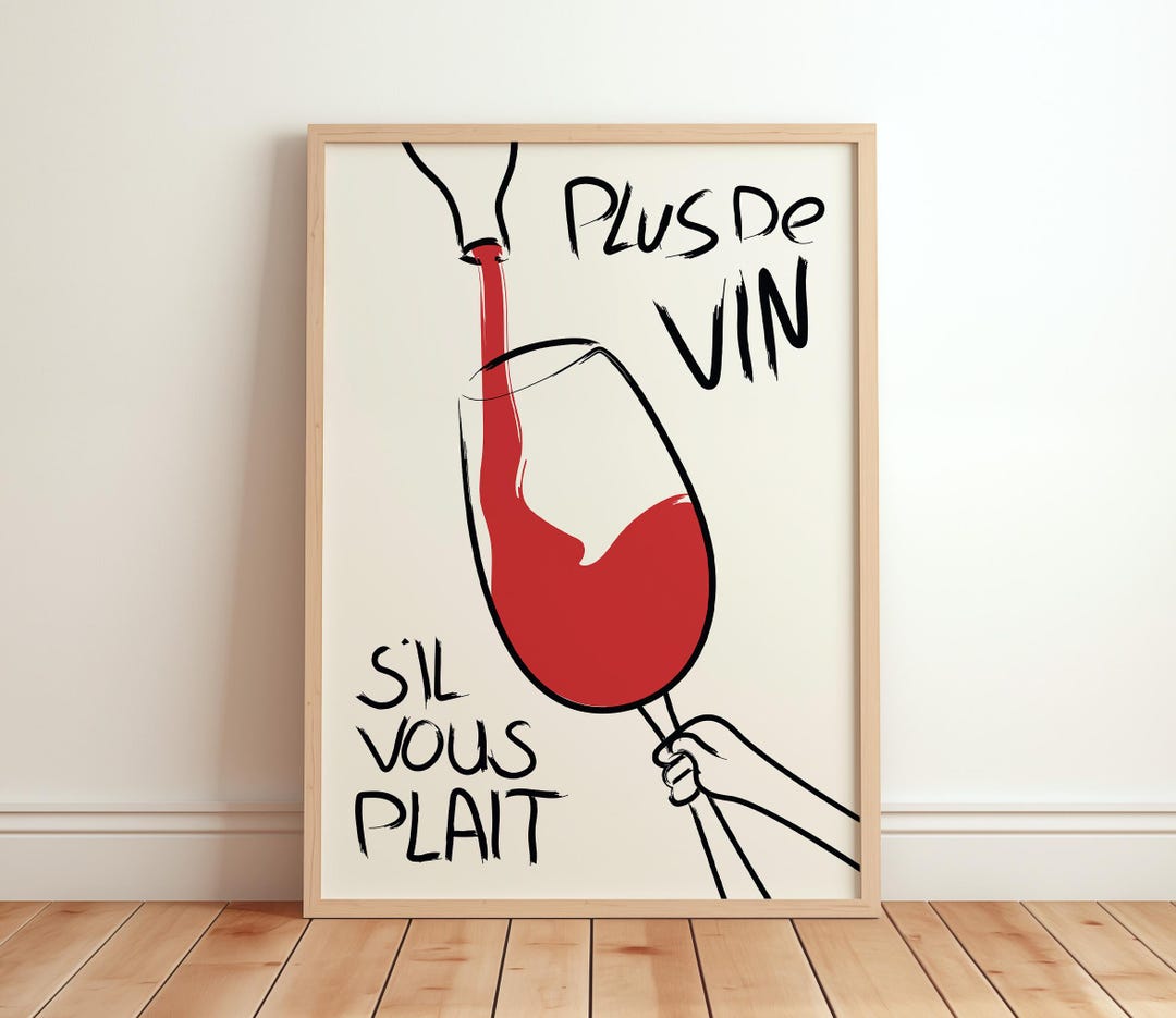 Plus De Vin Print, French Wine Art Poster, Bar Cart Art Print, Fun ...