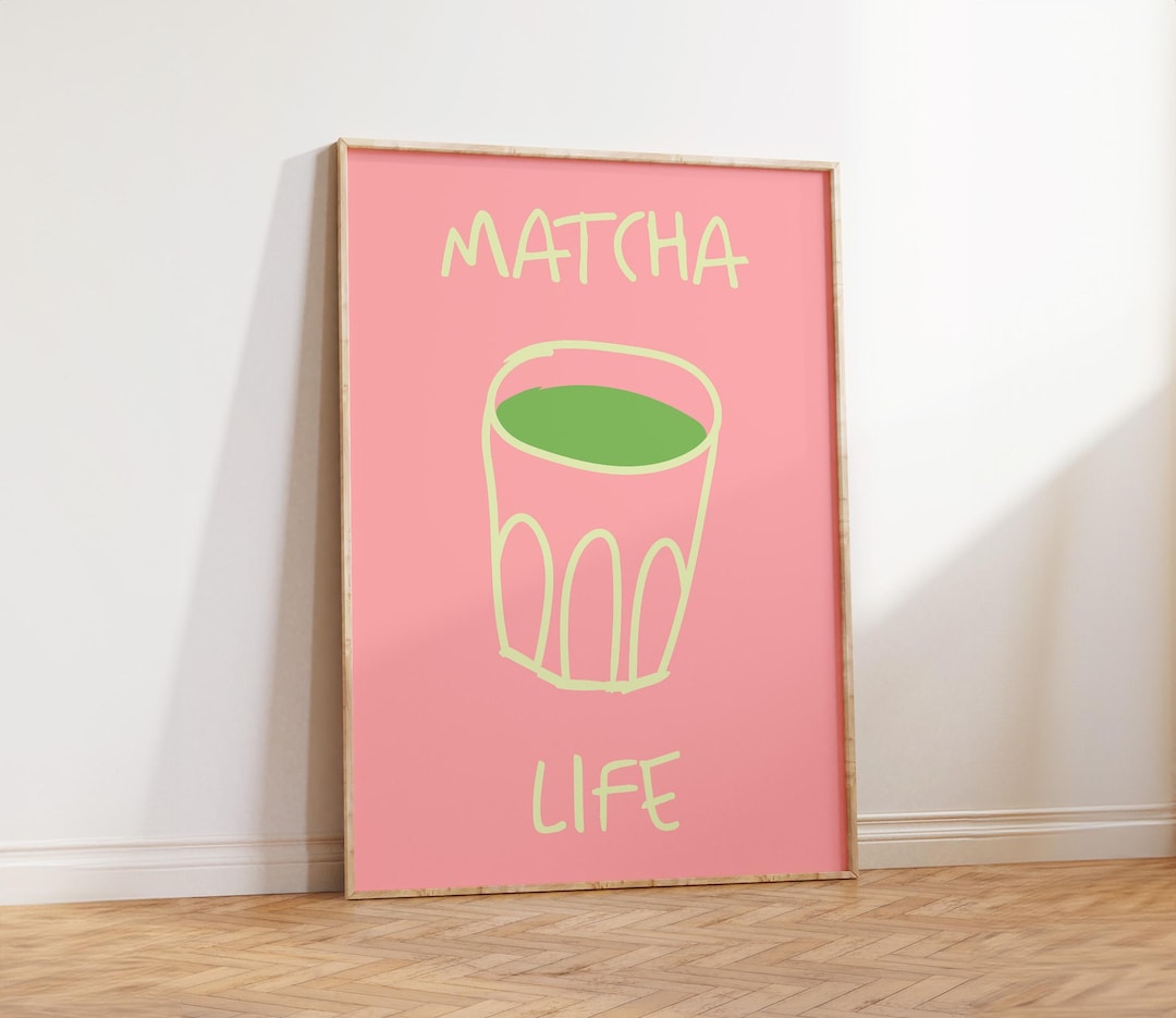 Matcha Life Poster, Aesthetic Kitchen Wall Art, Cute Pink Coffee Art ...